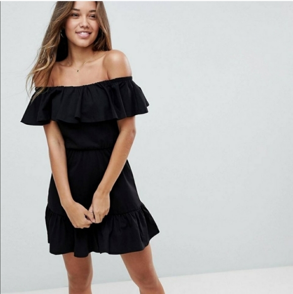 ASOS | Dresses | New Asos Black Off Shoulder Ruffle Mini Dress 6p ...